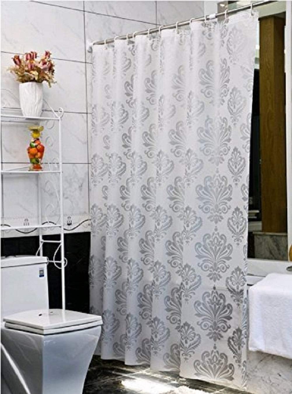 Amazon.com: Ufatansy Shower Curtain Silver Grey Pattern Shower Curtain ...