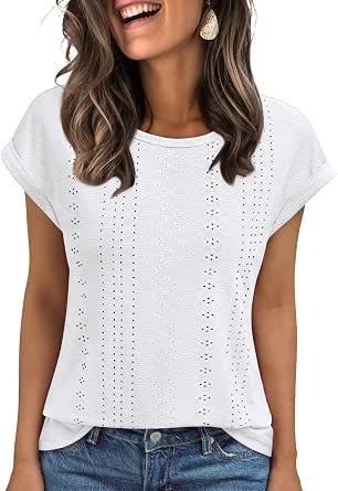 AUTOMET Womens Tops Short Sleeve T-Shirts Eyelet Embroidery Blouse ...