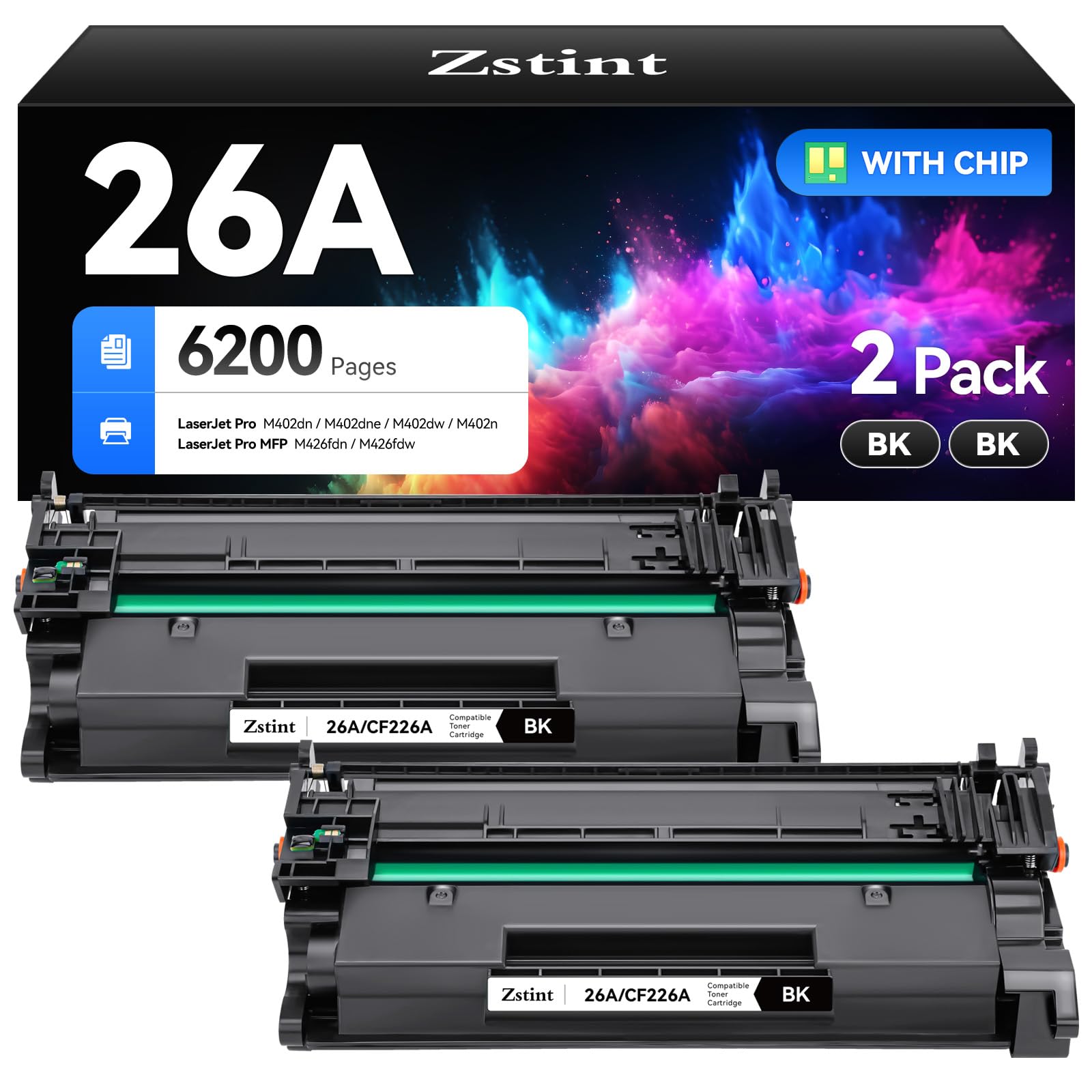 Amazon.com: 26A Black Toner Cartridge 2-Pack with Chip Replacement for ...