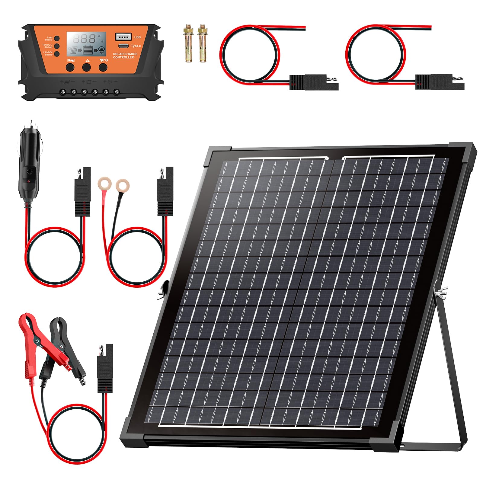 Amazon.com : 20W Solar Panel Kit with 20 Watts 12 Volt Monocrystalline ...