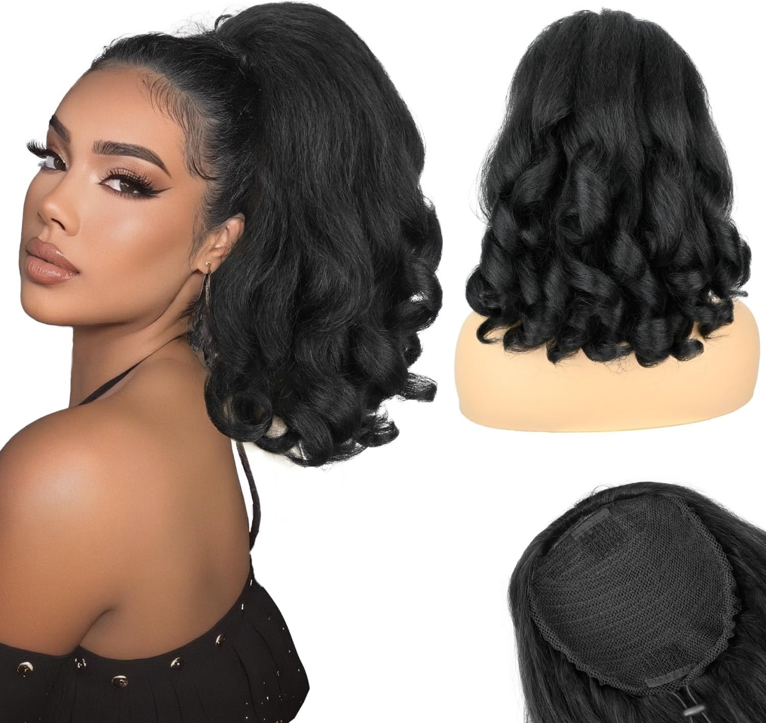 Amazon.com : SOMOREATY Ponytail Extension,16" Curly Drawstring Ponytail ...