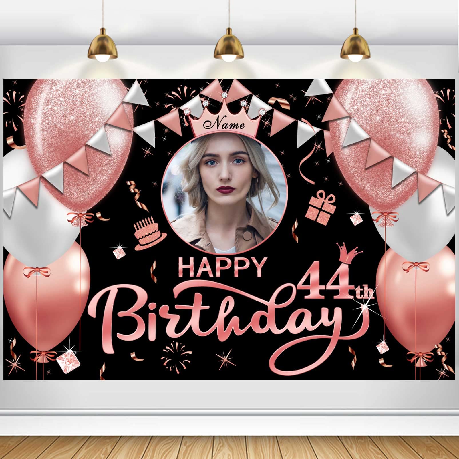Amazon.com: Rose Gold Happy 44th Birthday Banner Backdrop Large Happy ...