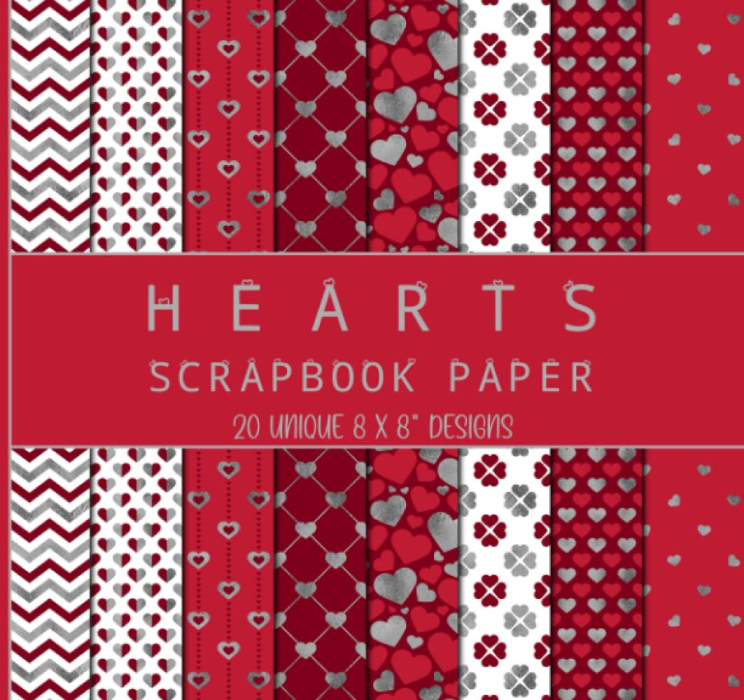 Scrapbook Paper: Red and Silver Heart, Chevron, Stripe, & Love Arrow ...