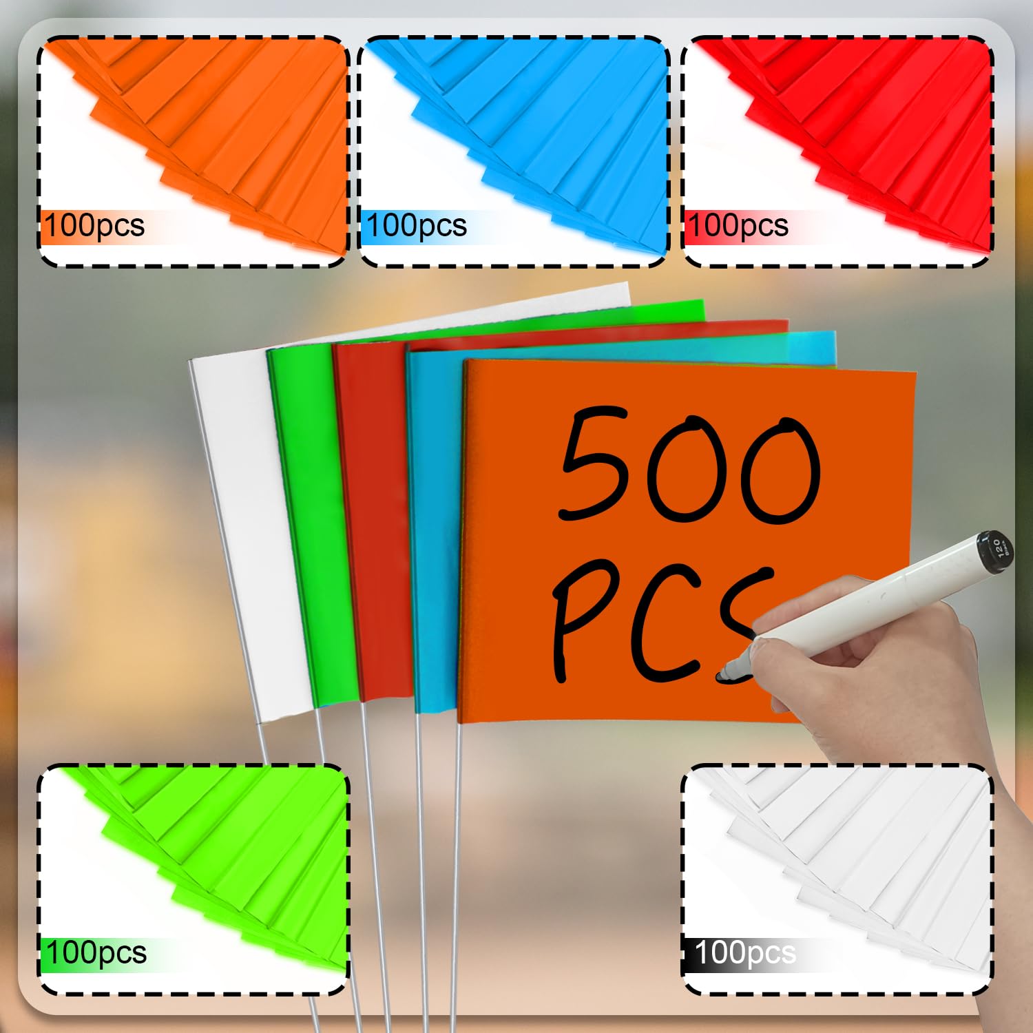 Snapklik.com : Zozen Marking Flags, 500 Pack / 100 X 5 Colors / 15x4x5 Inch