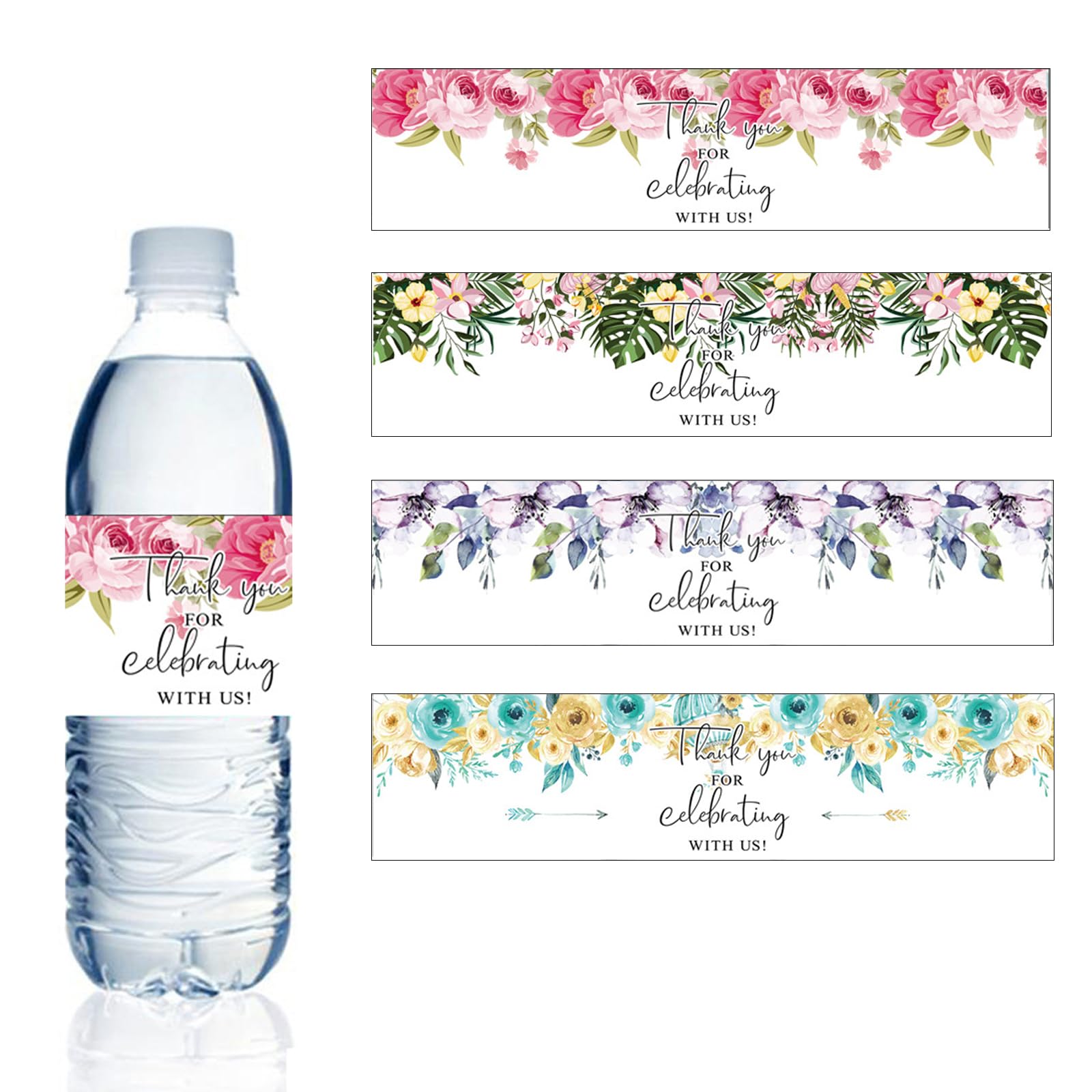Amazon.com: Flower Water Bottle Labels Stickers Wedding Bottle Wraps ...