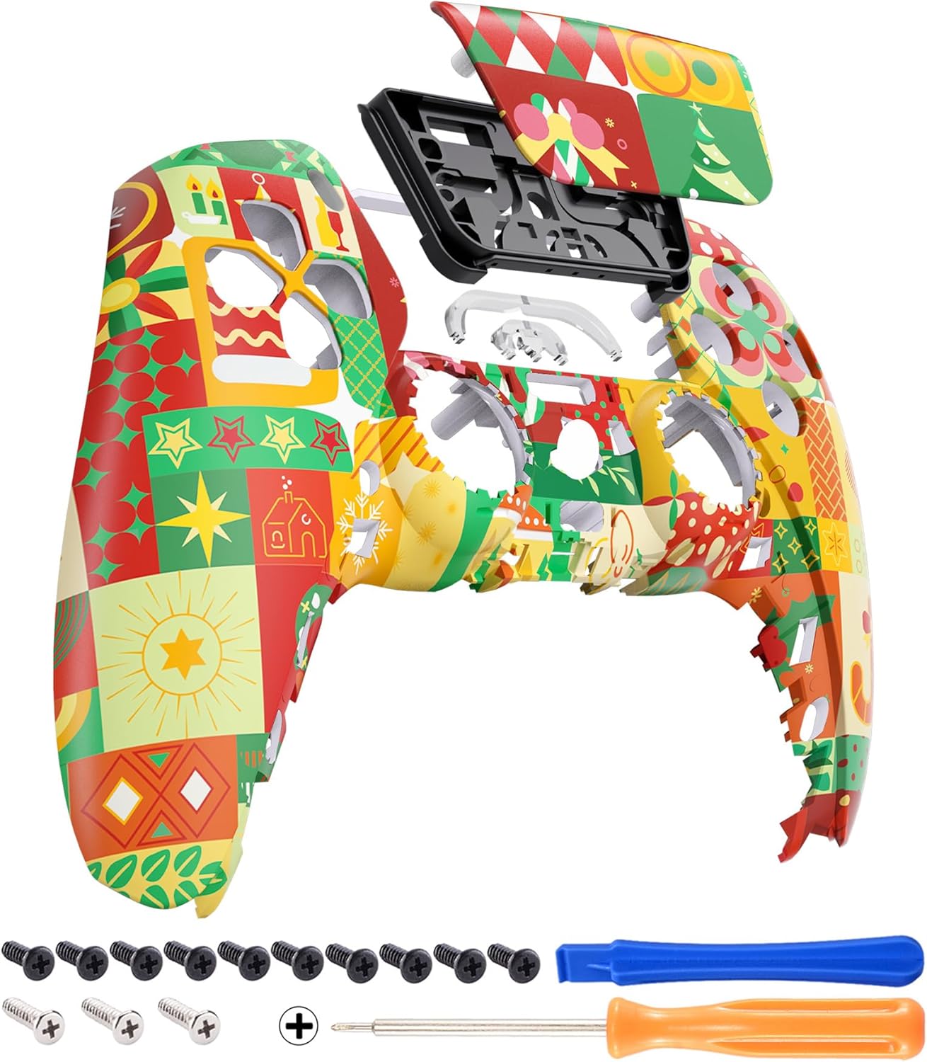 Amazon.com: eXtremeRate Christmas Wrap Front Top Shell with Touchpad ...