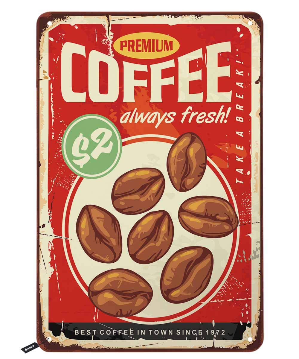 Amazon.com: Swono Premium Coffee Tin Signs,Roasted Coffee Beans on ...