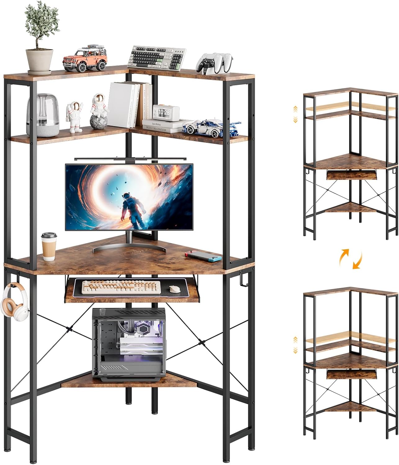 Dripex Corner Desk, Corner Right-Angle Computer Desk with Adjustable ...