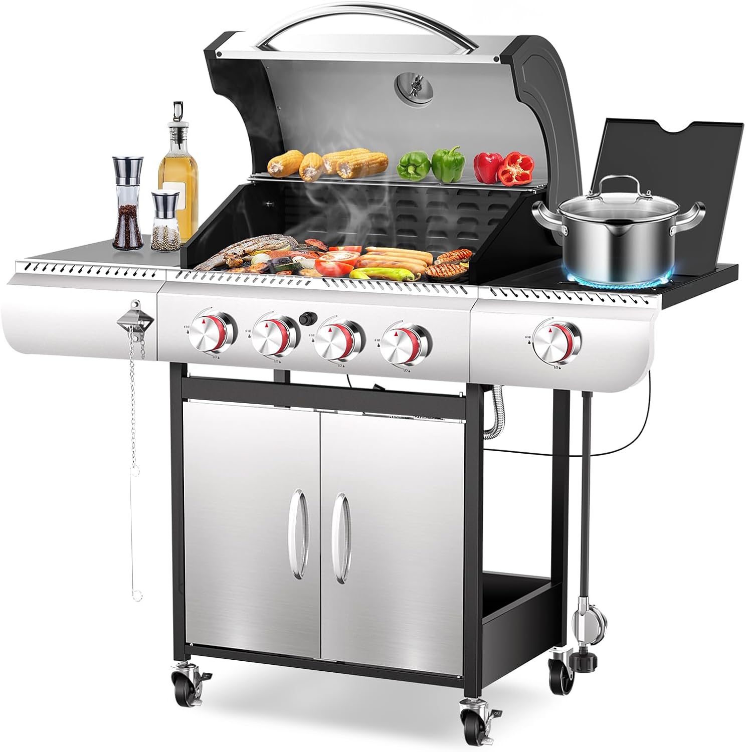 Amazon.com: R.W.FLAME 4-Burner Propane Gas BBQ Grill with Side Burner ...