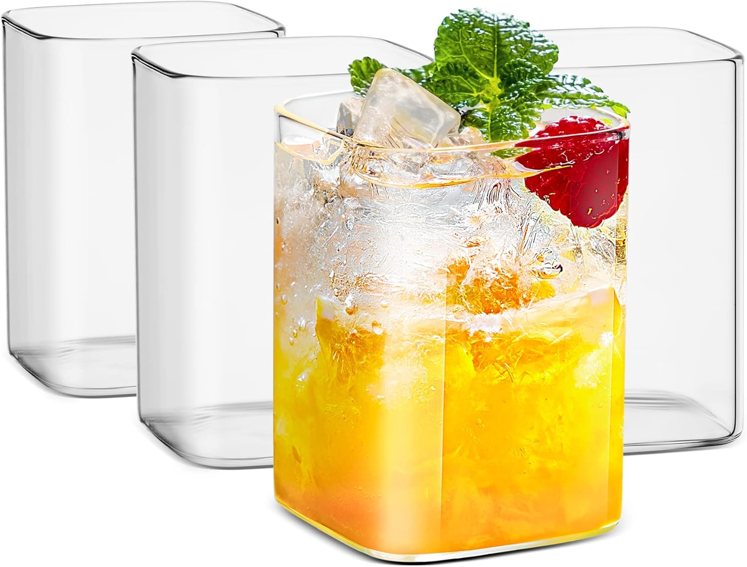 Amazon.com | LUXU Drinking Glasses 8 oz,Thin Square Glasses Set of 4 ...