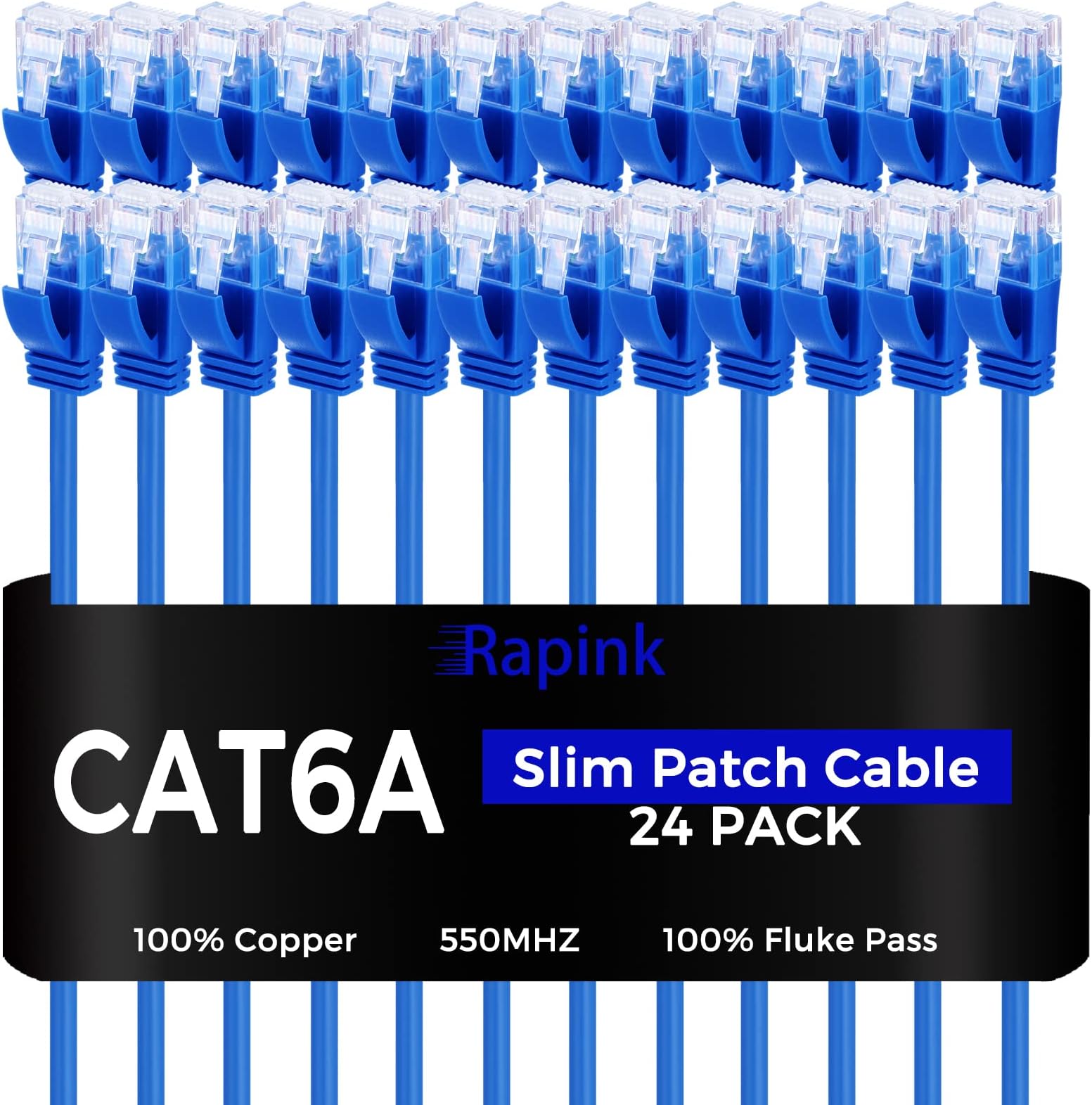 Rapink Patch Cables Cat6a 0.5ft (24 Pack) Slim, Cat6a Ethernet Patch ...