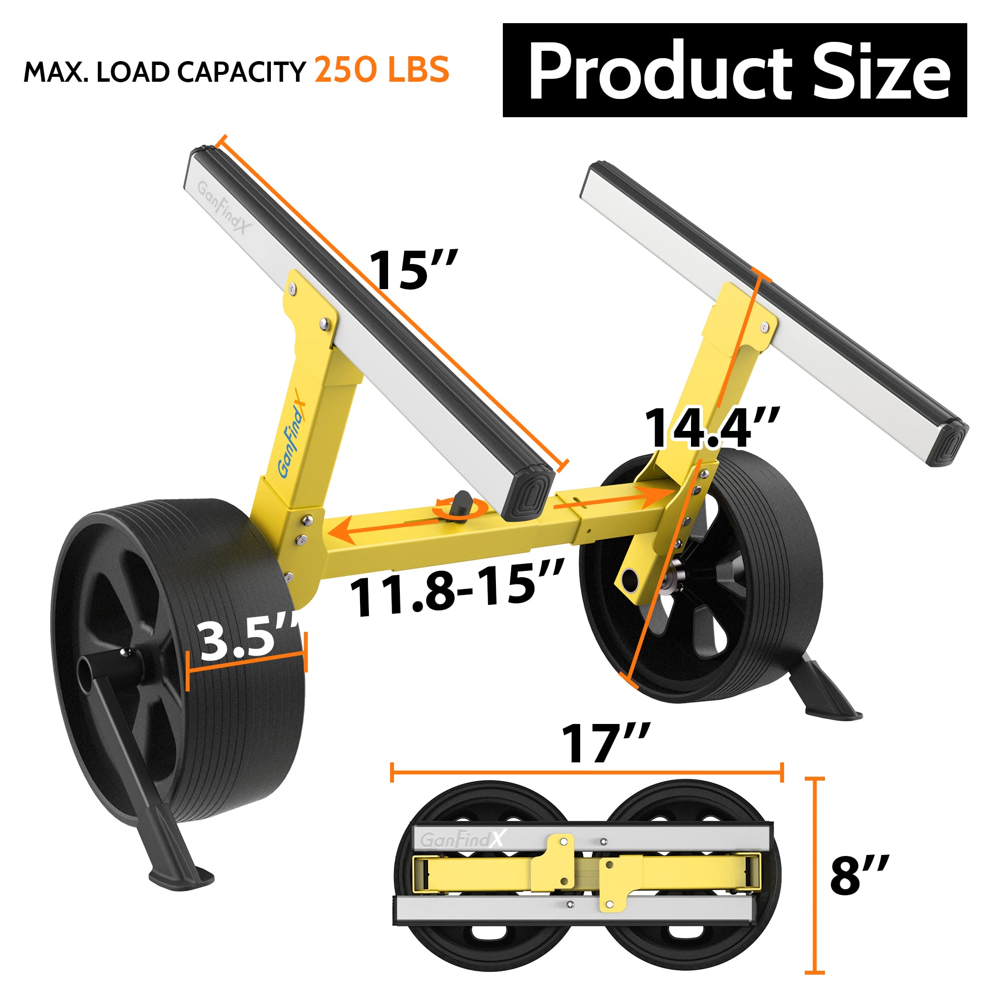 Snapklik.com : GanFindX Heavy-Duty Foldable Kayak Cart Dolly w/Flat ...