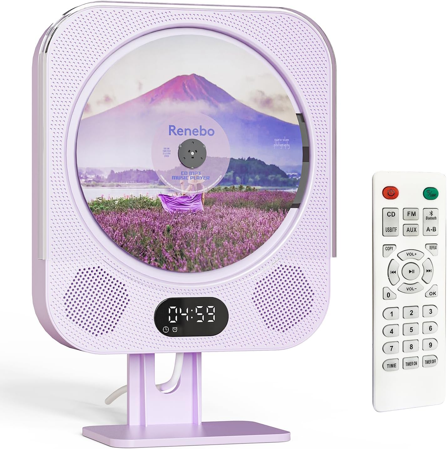 Amazon.co.jp: Renebo パープルの卓上CDプレーヤー 可愛い多機能CDプレーヤー 小型有線で壁掛け可能 FMラジオ搭載ブルー ...