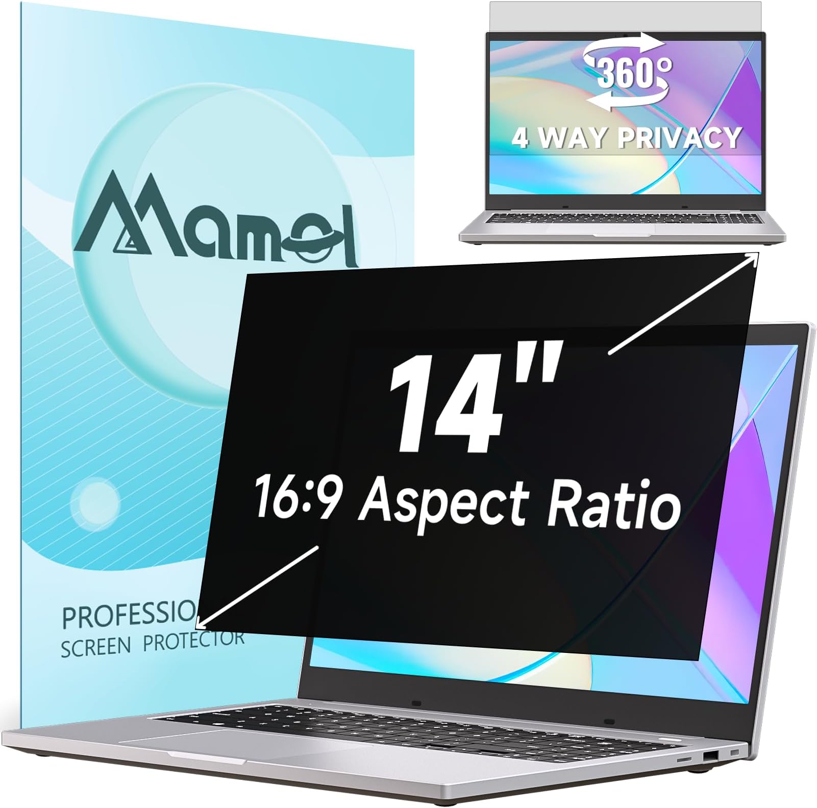 Mamol 360°Laptop Privacy Screen 14 Inch 16:9, 4 Way Computer Monitor ...