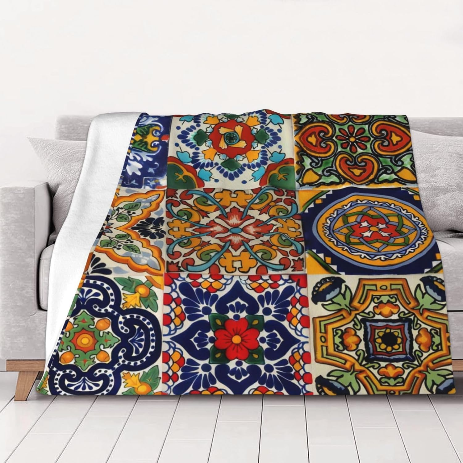 Amazon.com: Bellotto Mandala Talavera Mexican Tiles Flannel Blanket ...
