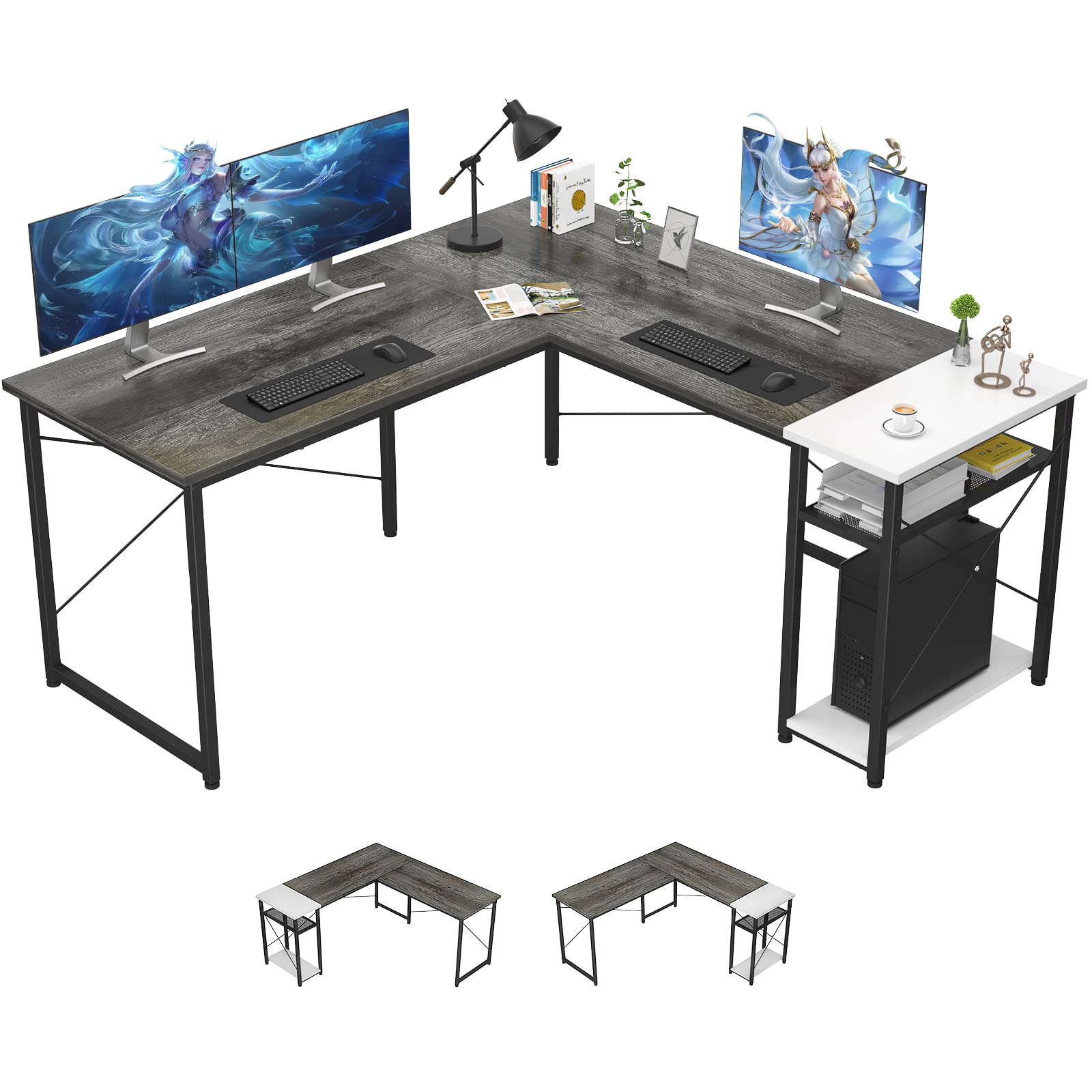 Ecoprsio L-Shaped Desk Large L Shaped Gaming Desk with Storage Shelves ...