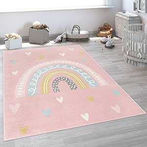 Amazon.com: Paco Home Kids Room Rug with Rainbow and Hearts in Pink ...