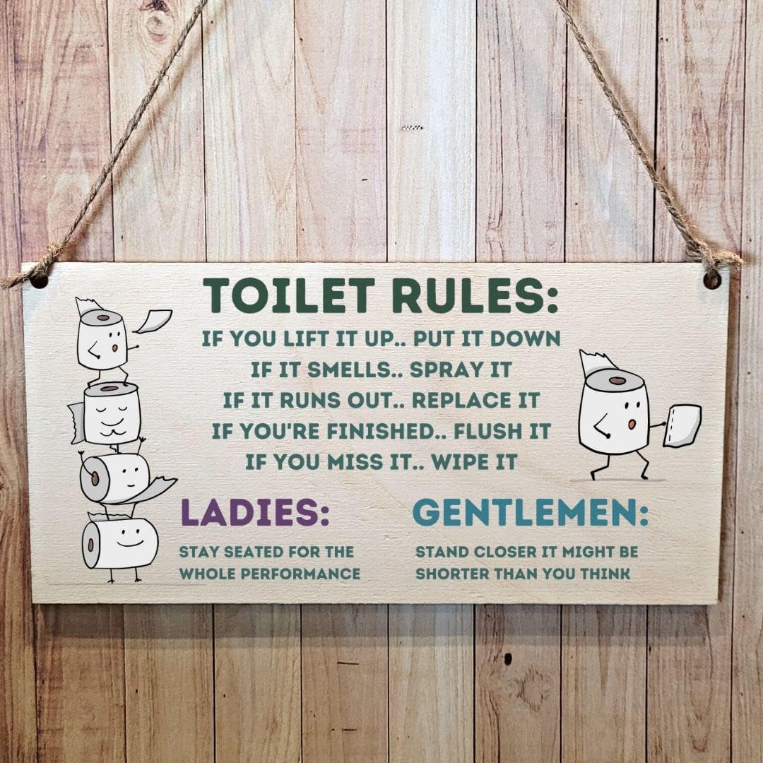 Second Ave Funny Joke Toilet Rules Wooden Hanging Gift Rectangle Home ...