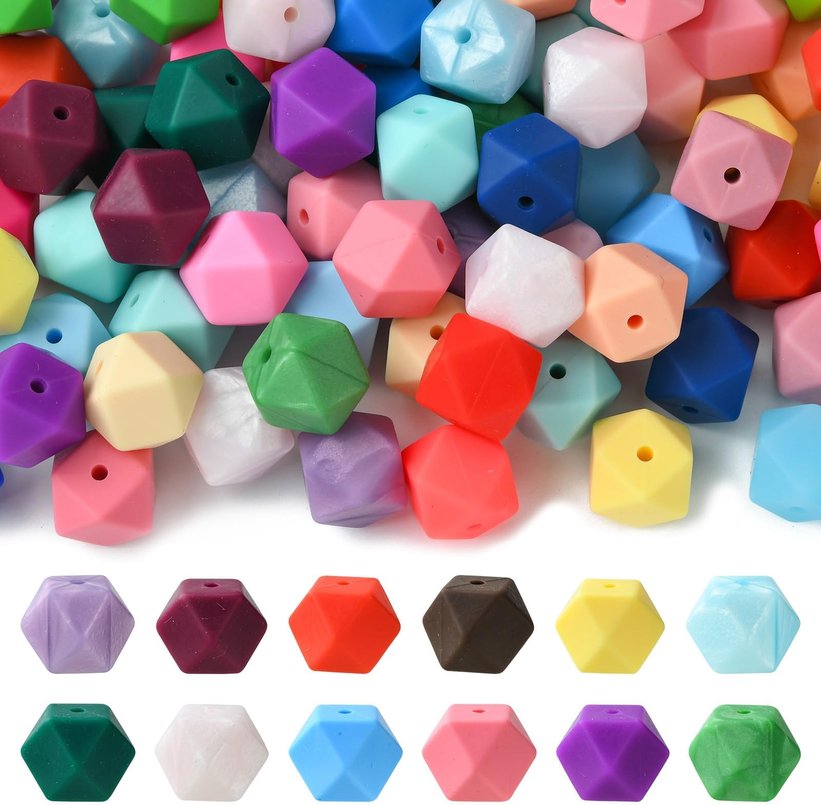 Amazon.com: 60Pcs 17mm Mix Colors Hexagon Silicone Beads 62 Colors for ...