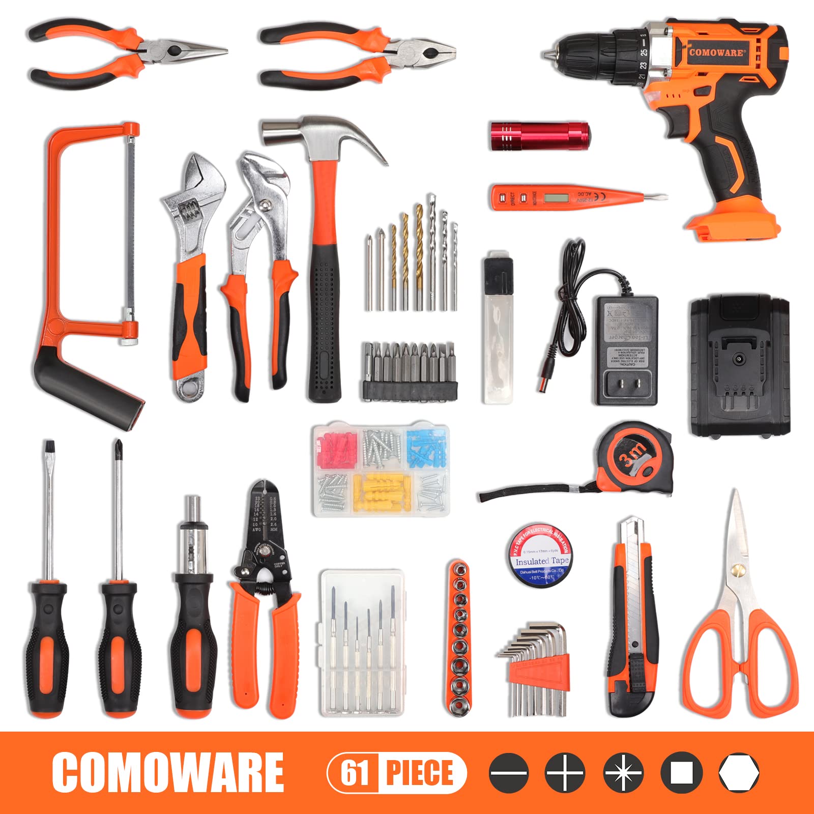 COMOWARE 20V Cordless Drill Set Combo Kit,120 Pcs Tool Kit for Home ...