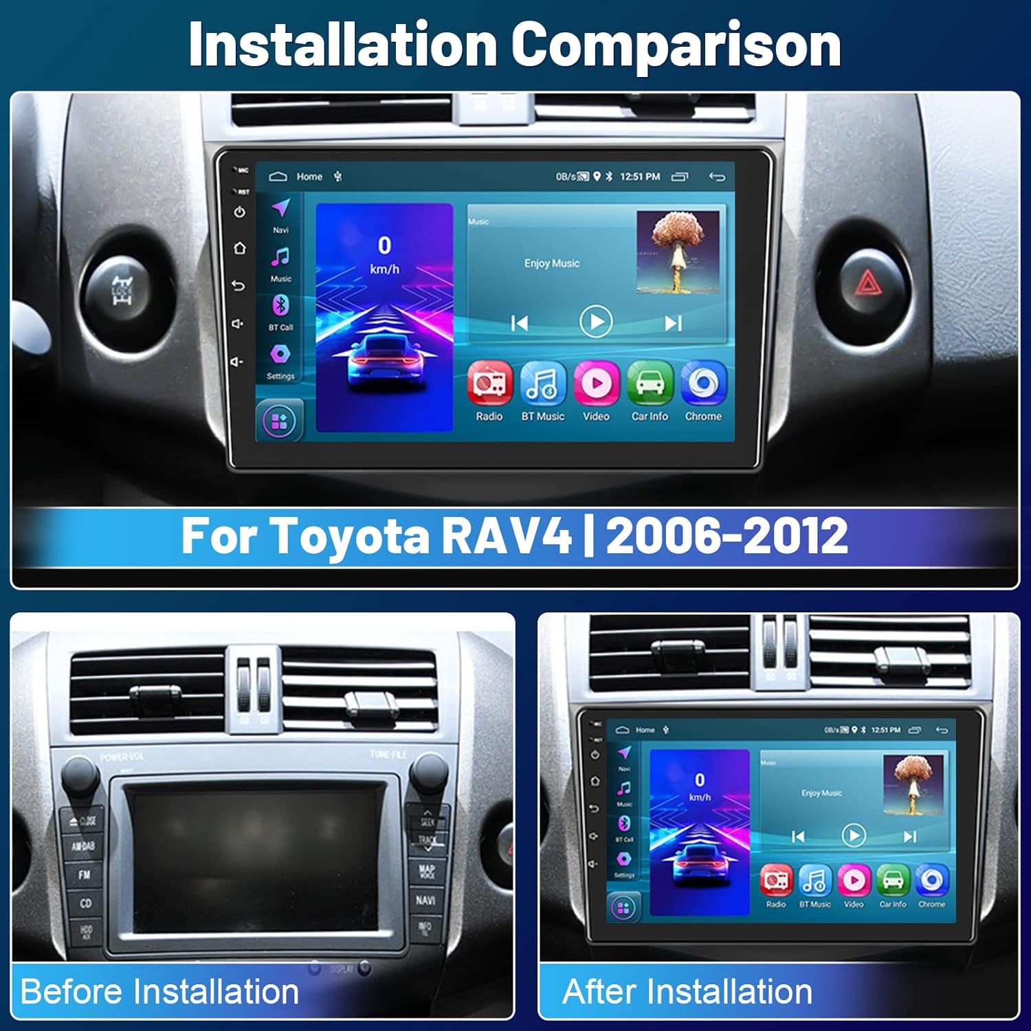 Para 2006-2012 Toyota RAV4 Radio, Roinvou 2+32G Android 11 CarPlay ...