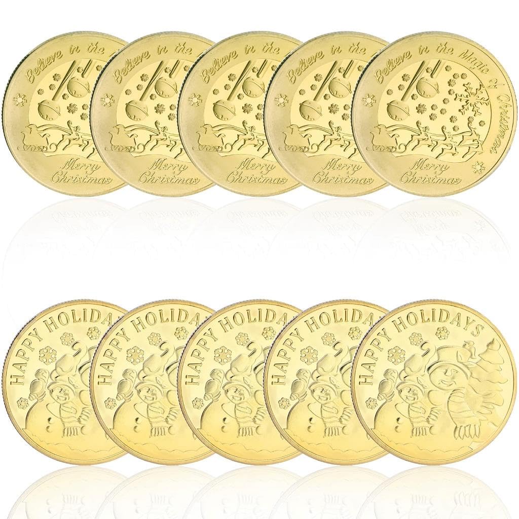 Amazon.com: PartyYeah 10Pcs Christmas Commemorative Coins Xmas Coins ...