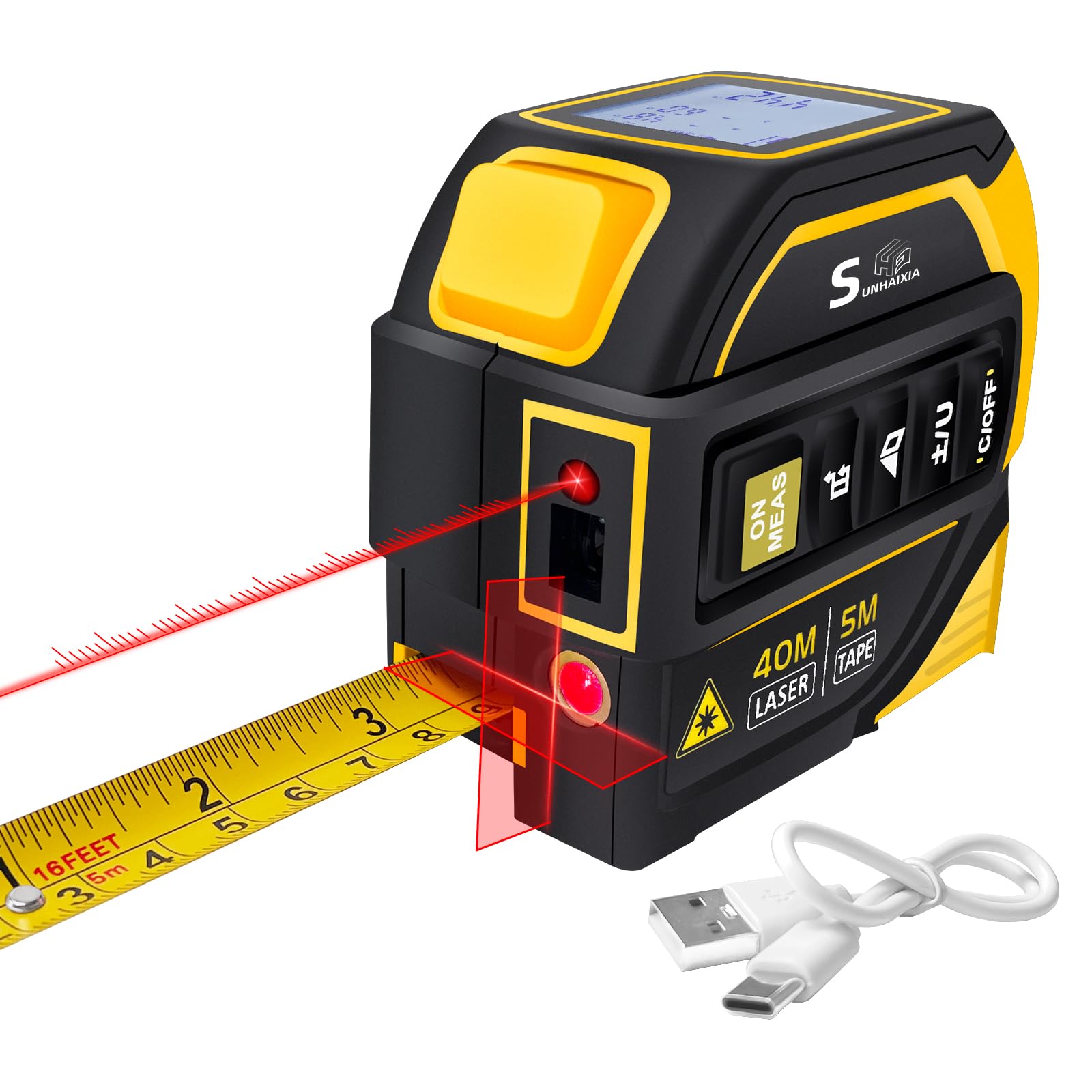 4 in 1 Laser Tape Measure，Laser Crosshairs | 130ft/40m Laser Distance ...
