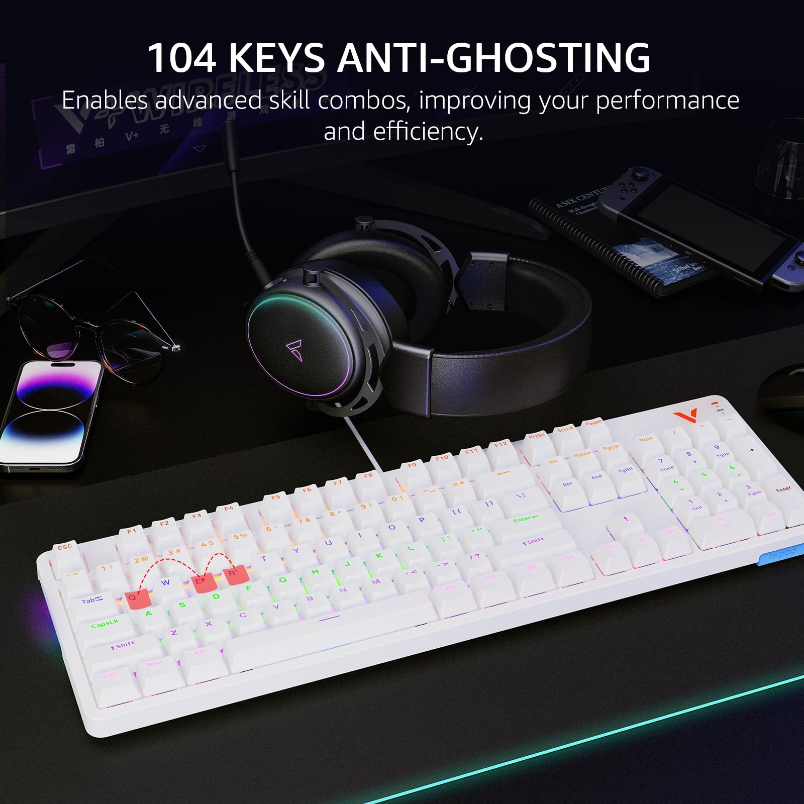Snapklik.com : V500Pro Full-Size Mechanical Gaming Keyboard, 104 Keys ...