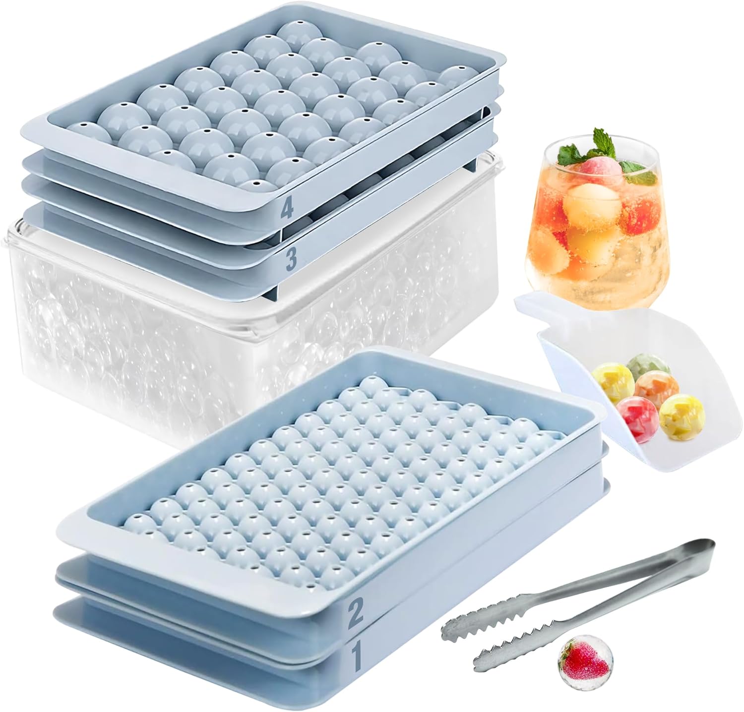 Amazon.com: ROVFLUX Round Ice Cube Tray Set - Sphere Ice Mold Ice Tray ...