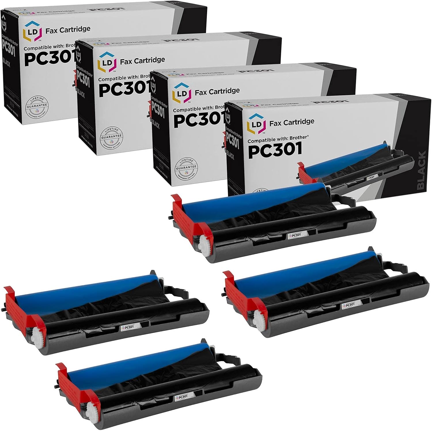 LD Compatible Replacements for Brother PC301 Set of 4 Fax Cartridges ...
