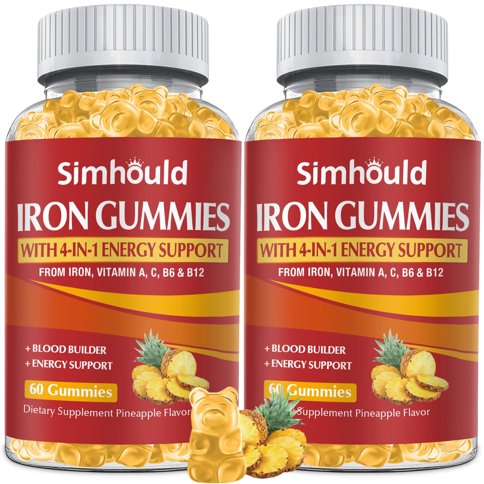 Amazon.com: Simhould 2 Pack Vegan 80MG Iron Supplement Gummies for ...