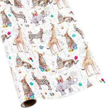 Amazon.com: Caspari Party Animals Gift Wrapping Paper - 30" x 8' Roll ...