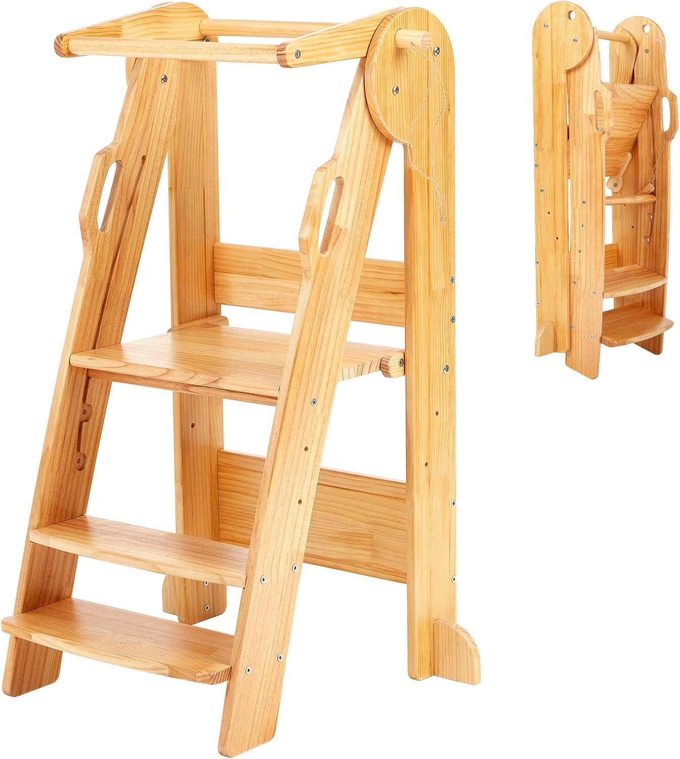 Amazon.com: FUNLIO Foldable Kitchen Step Stool with Safety Rails, 3 ...