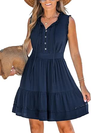 CUPSHE Women's Lace Button-Front Mini Dress Sleeveless Dresses V Neck ...
