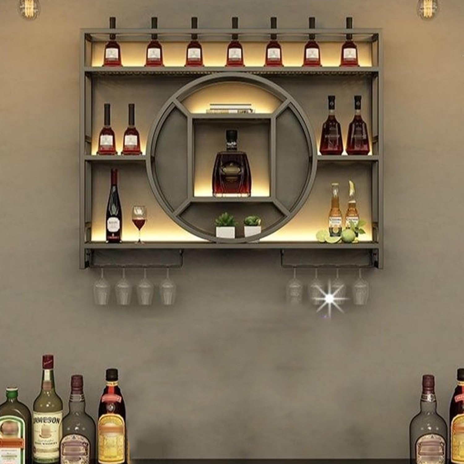 Amazon.com: Wine Glasses Rack,LED Wine Rack Wall Mount,Whiskey Wine ...