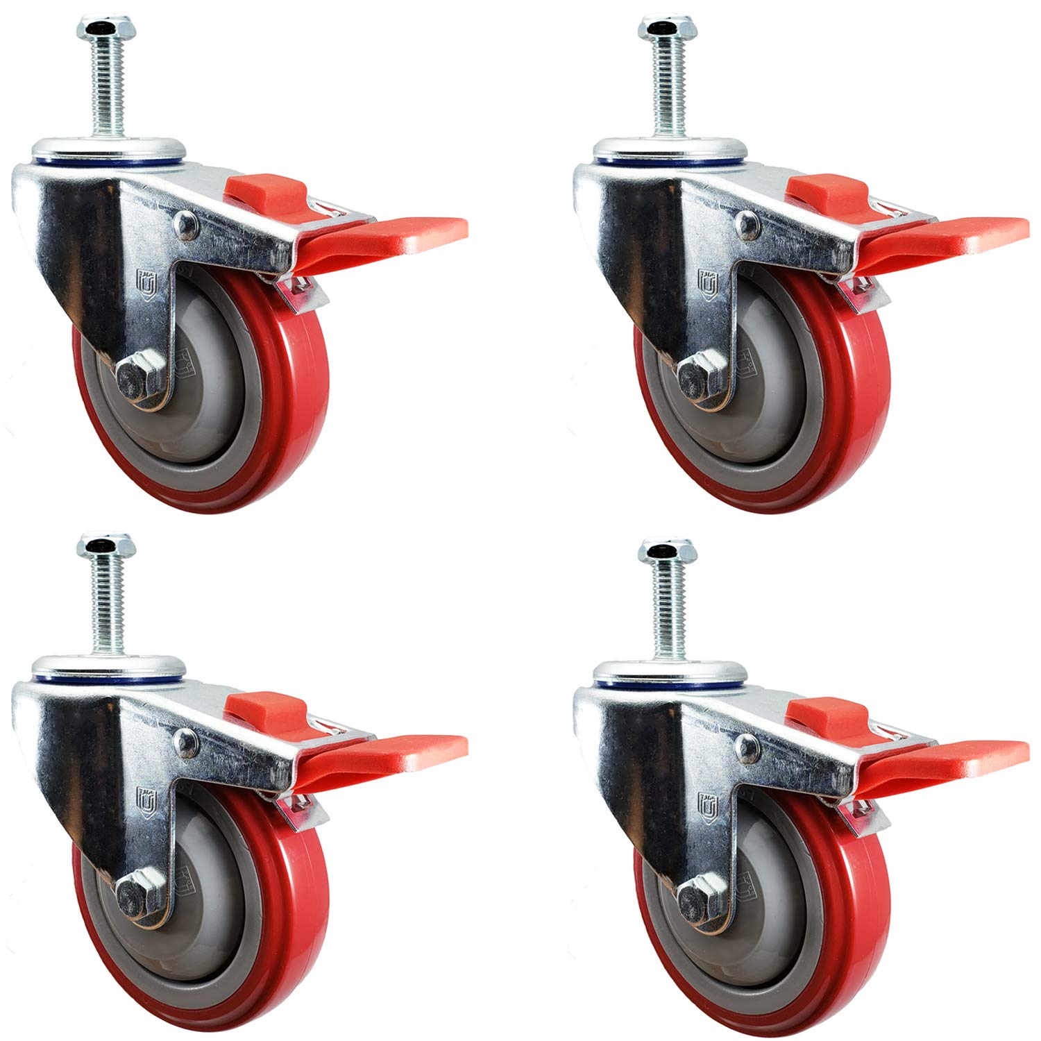 Amazon.com: 4 Inch Total Lock Caster - Red Polyurethane Wheel - 1/2"-13 ...