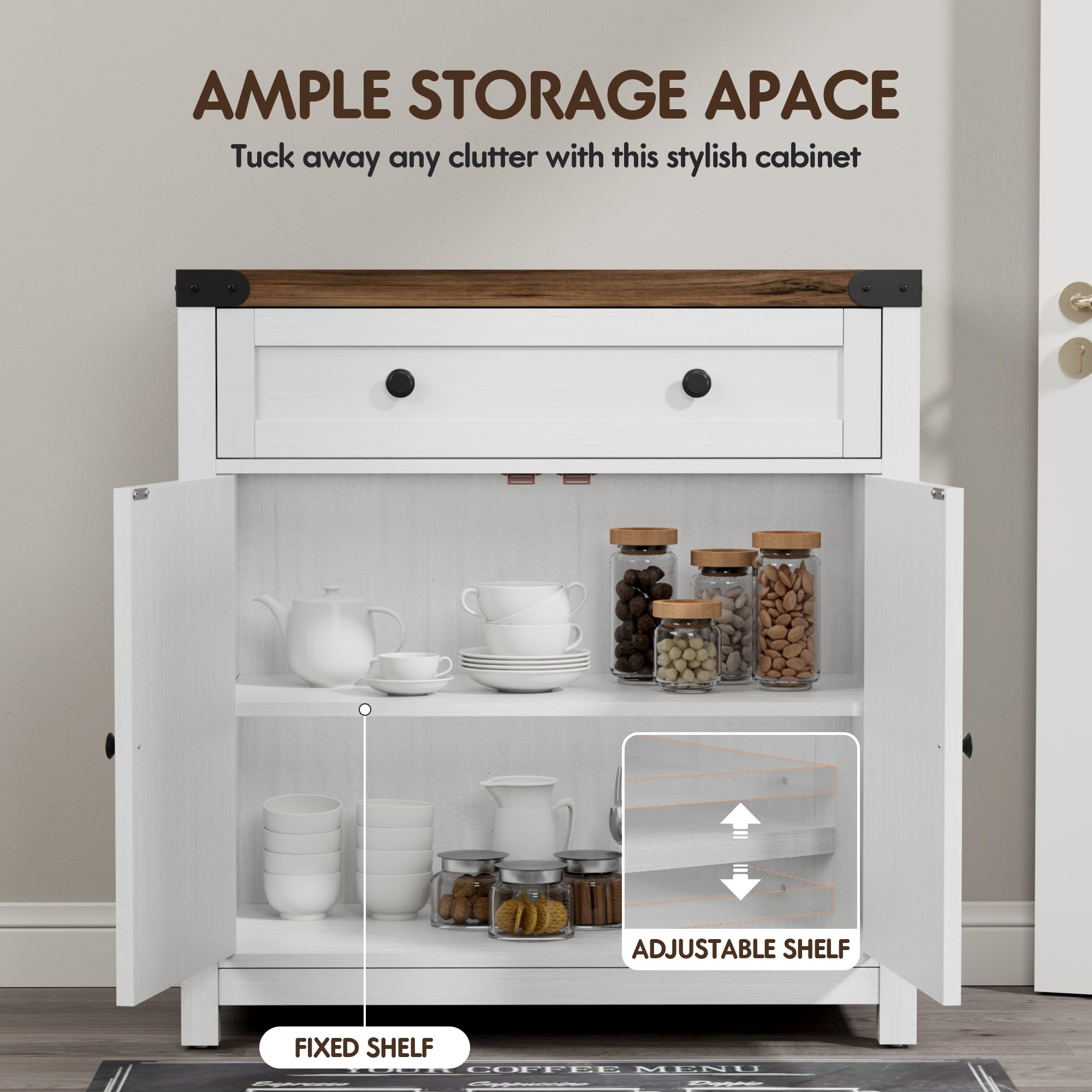 Snapklik.com : YESHOMY Farmhouse Coffee Bar Cabinet Sideboards