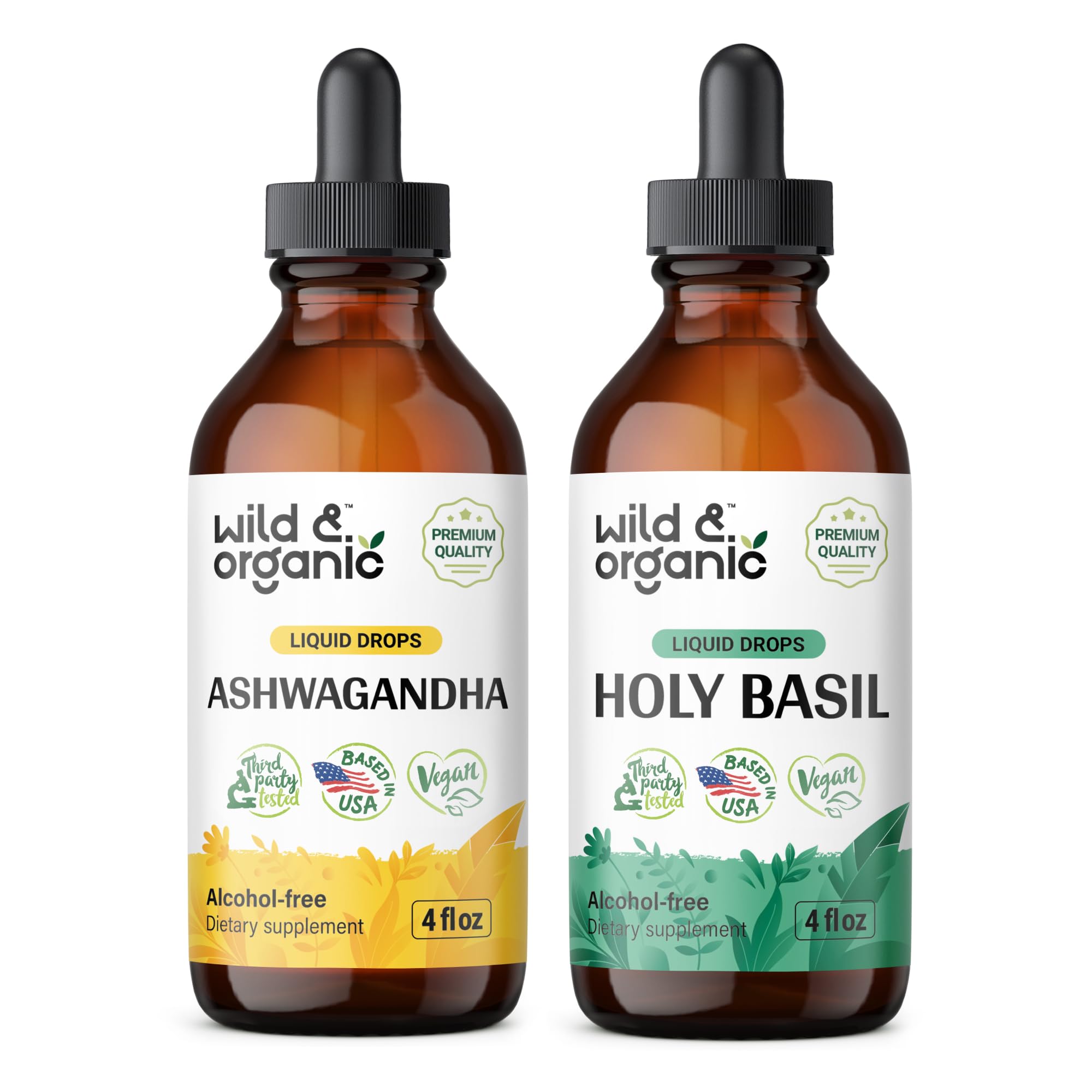 Amazon.com: Wild & Organic Ashwagandha Tincture 4 fl oz & Holy Basil Tincture 4 fl oz : Health ...