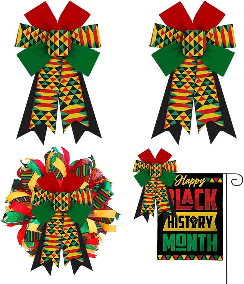 Amazon.com: 2pcs Juneteenth Wreath Bow, Black History Month Bow Kwanzaa ...