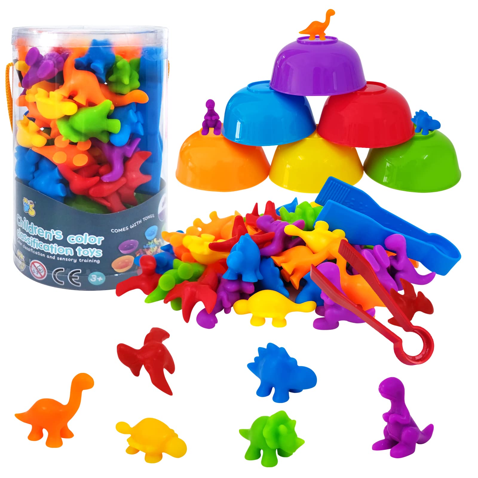 56 Pcs Counting Animal Dinosaurs Toys,PIOGHAX Rainbow Counting ...