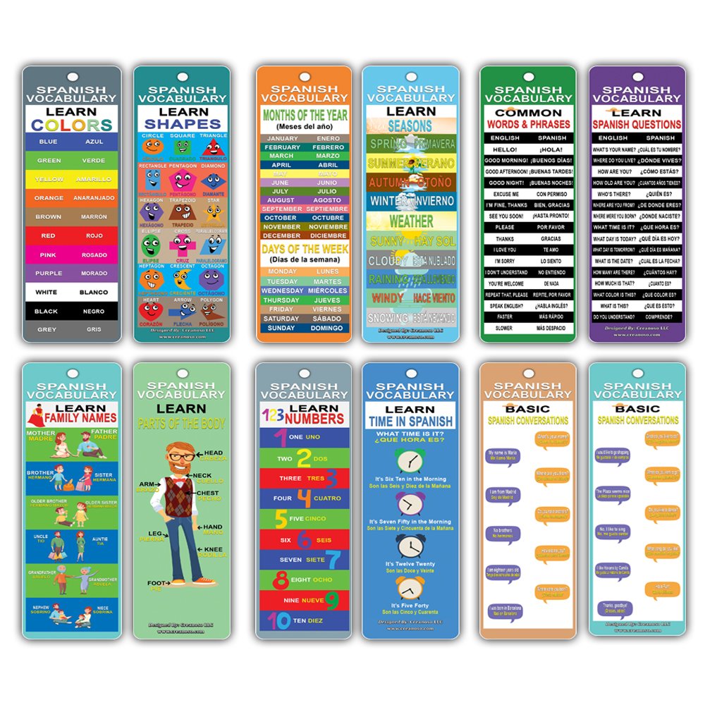 Creanoso Spanish Vocabulary Learning Bookmarks 60 Pack Inspiring ...