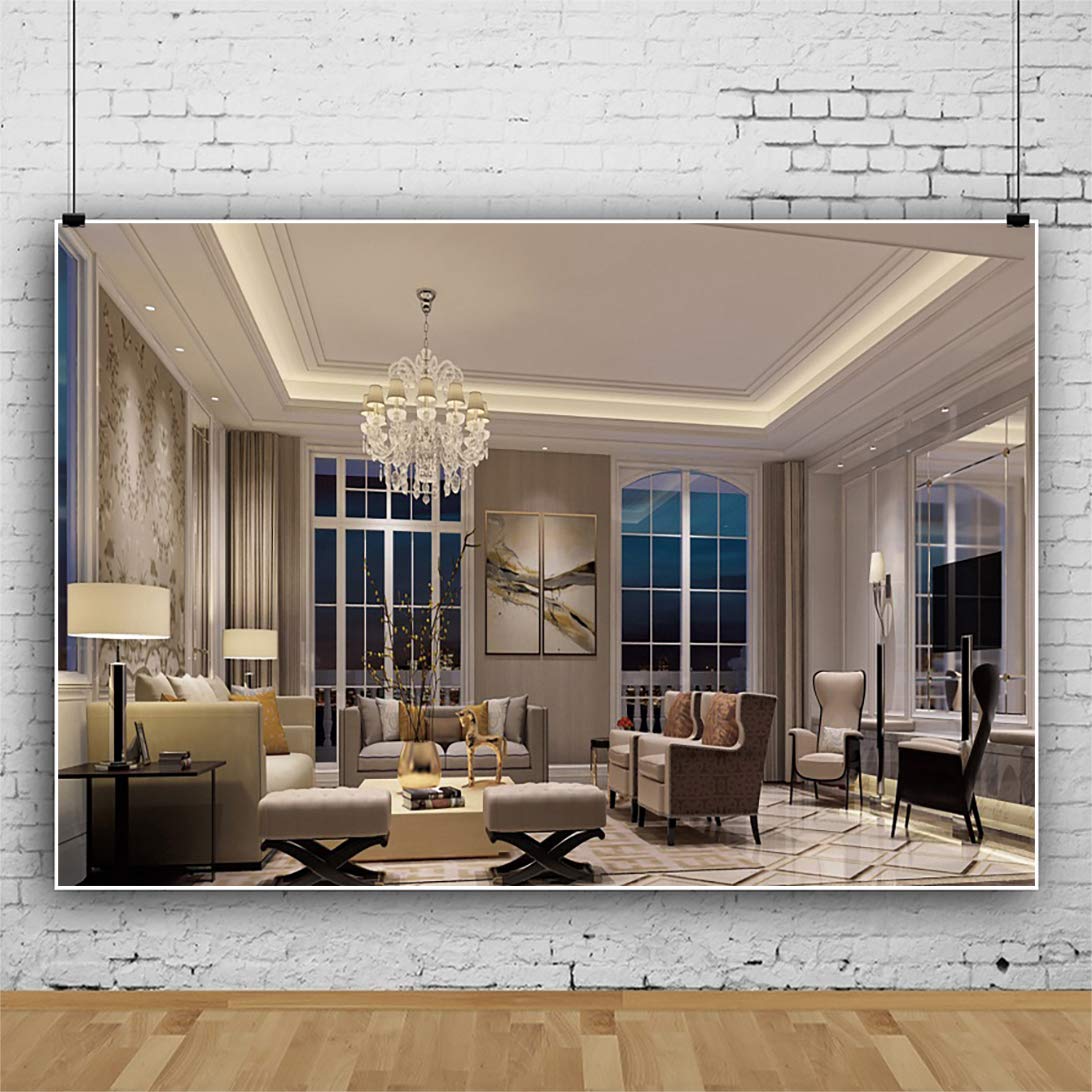 Buy CSFOTO Polyester 5x3ft Living Room Backdrop Sofa French Windows ...