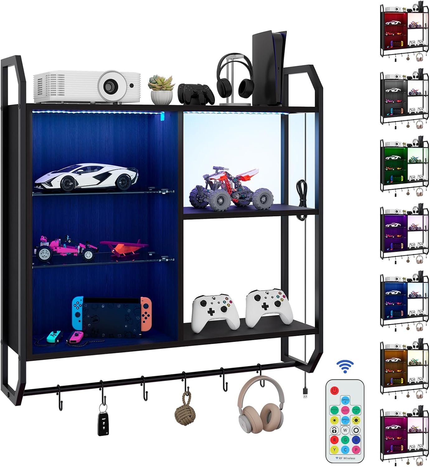 Amazon.com: ELECWISH Gaming Floating Shelves for Wall, 34" LED Wood ...