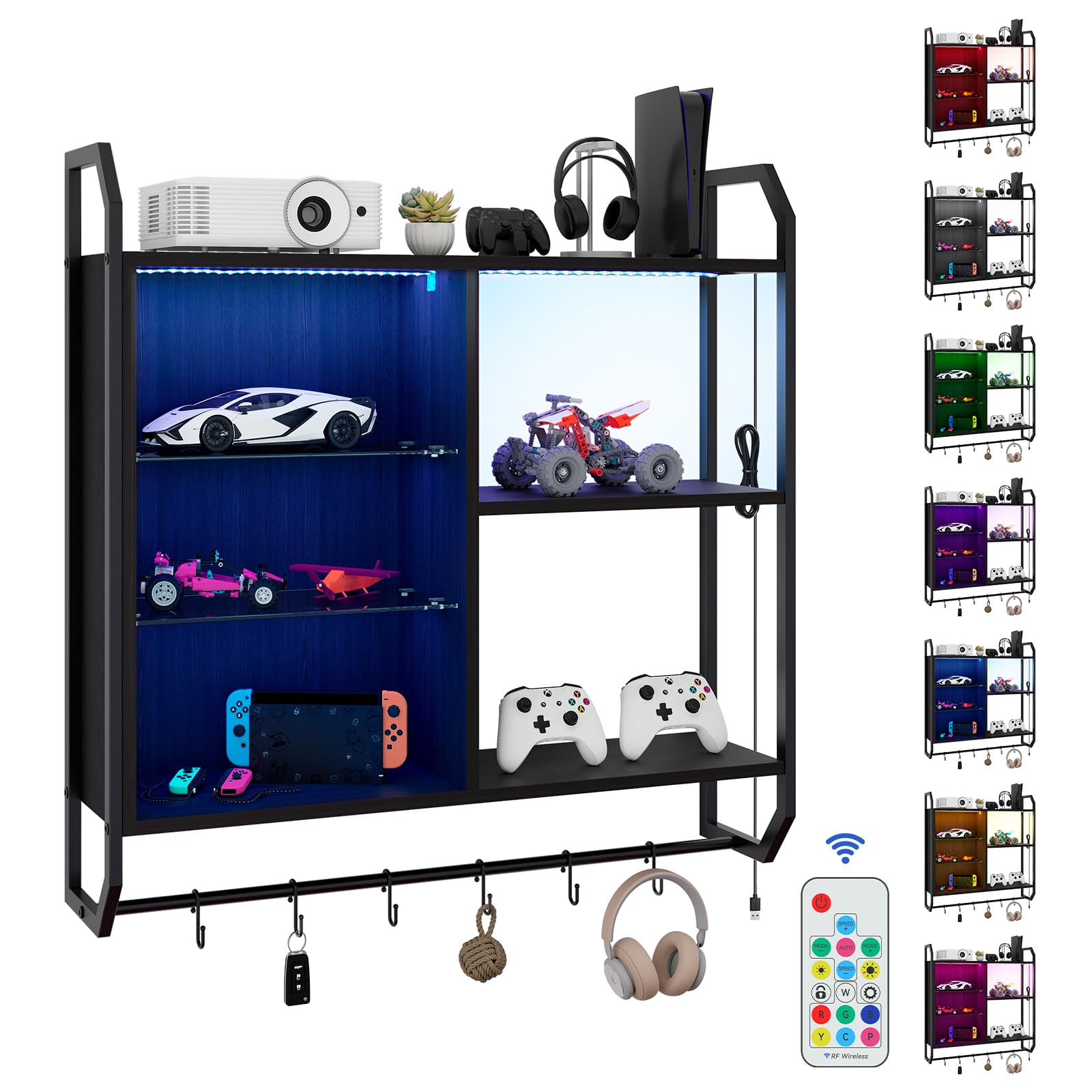 Snapklik.com : ELECWISH Gaming Floating Shelves For Wall, 34 LED Wood ...