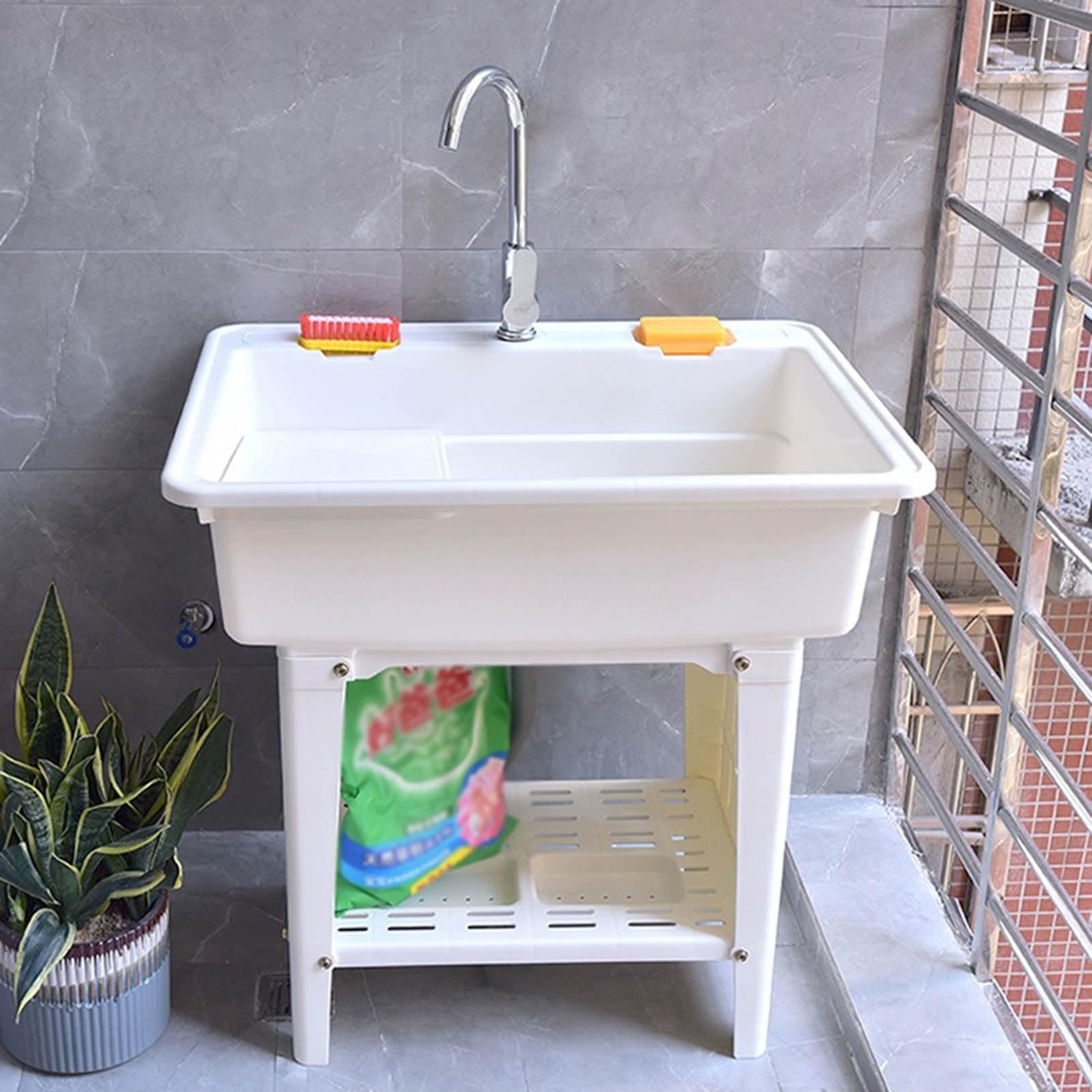 Freestanding Laundry Sink with Washboard,Plastic Laundry Pool Bathroom ...