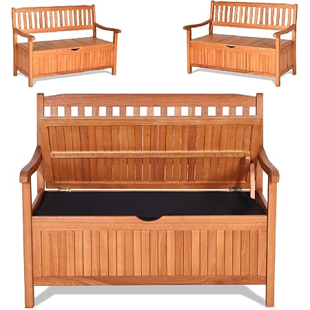 Amazon.com : Festnight Wooden Outdoor Storage Bench Acacia Wood Garden ...