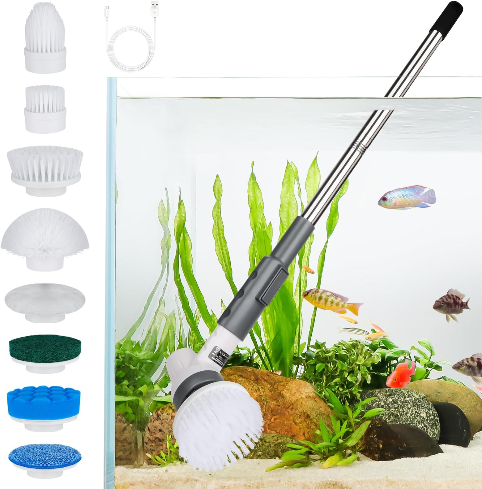 Amazon.com : Electric Fish Tank Cleaner, Aquarium Spin Cleaning Brush ...