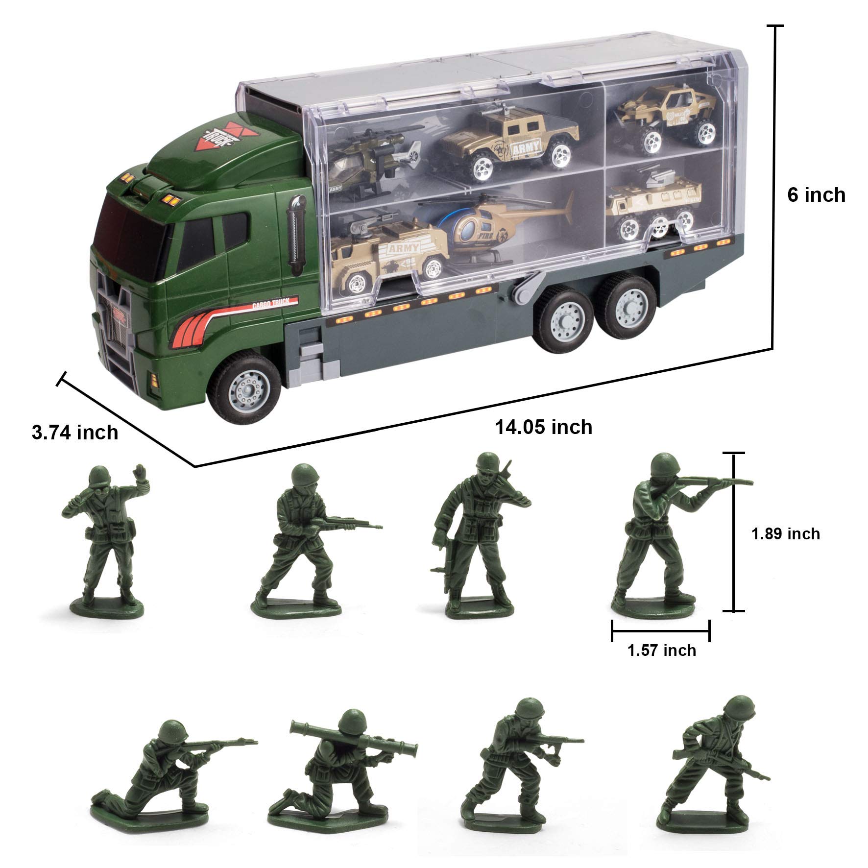 JOYIN 19 in 1 Die-cast Army Toy Truck with Little Army Figures, Mini ...