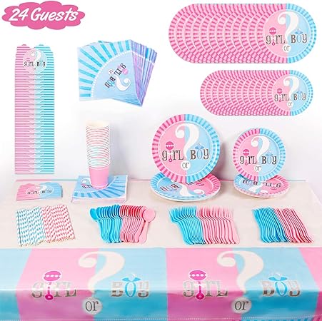 Amazon.com: Gender Reveal Party Supplies Decorations - for 24 Guest ...