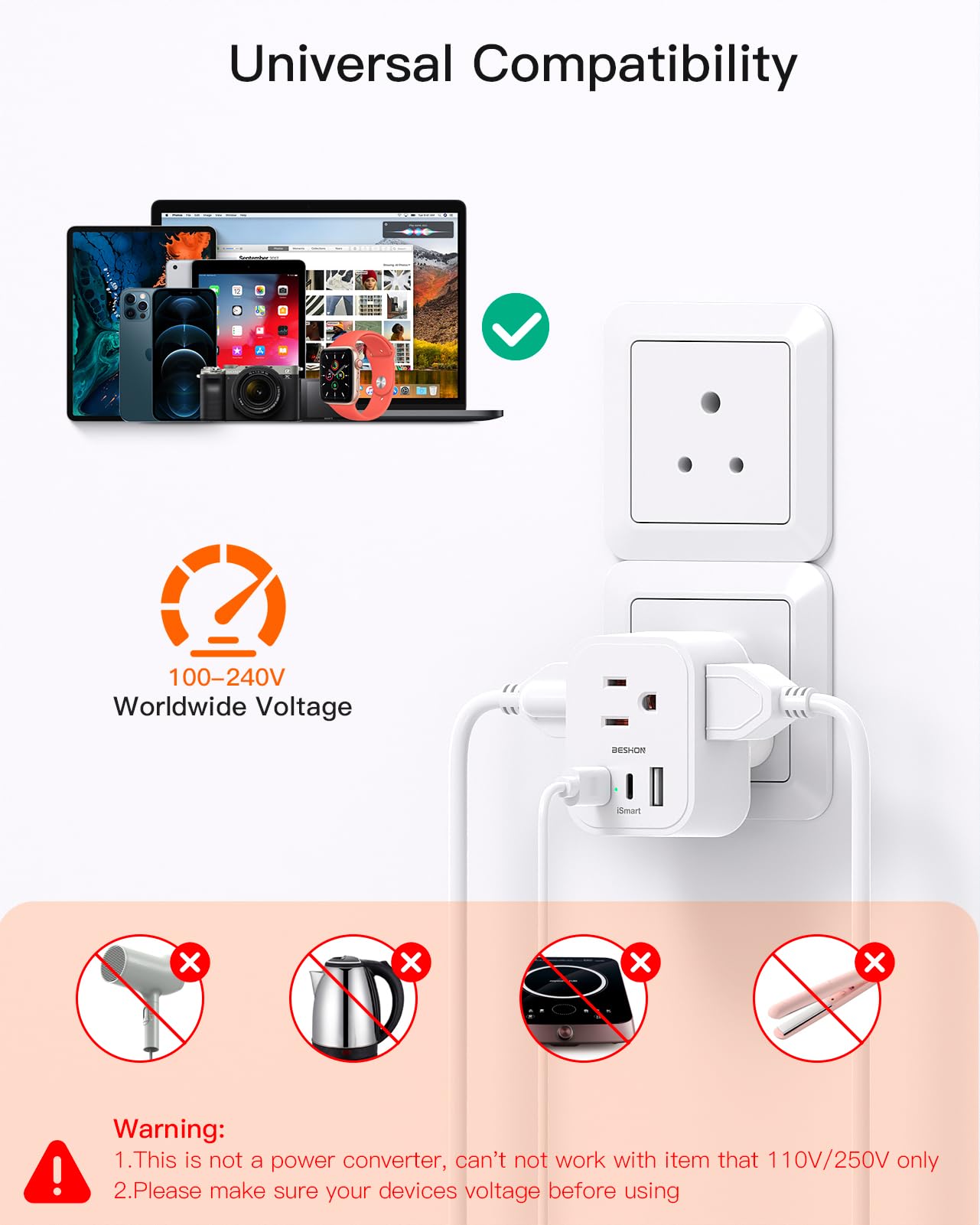 Snapklik.com : 2 Pack US To India Plug Adapter, Type D Travel Plug